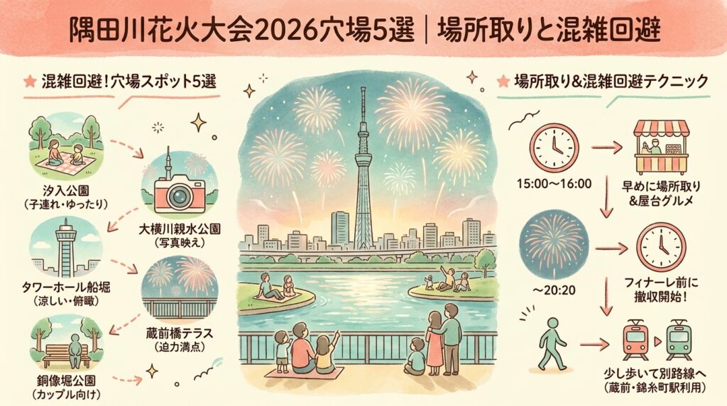 隅田川花火大会2026穴場5選｜場所取りと混雑回避 | Touch the Japan – 日本のイベント情報