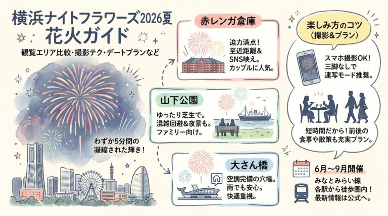 横浜ナイトフラワーズ2026夏の花火ガイド 観覧エリア比較・撮影テク・デートプランなど | Touch the Japan – 日本のイベント情報